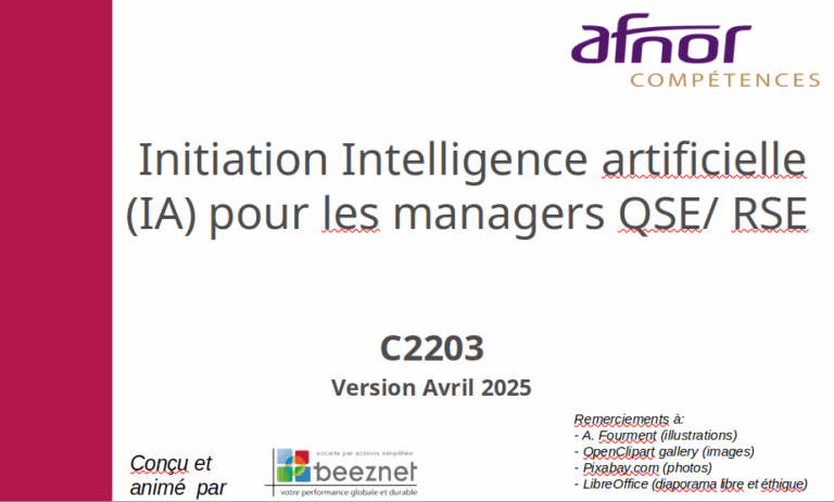 Formation inter Intelligence artificielle pour QSE & RSE (Afnor, mai 2025) – sas.beeznet.fr